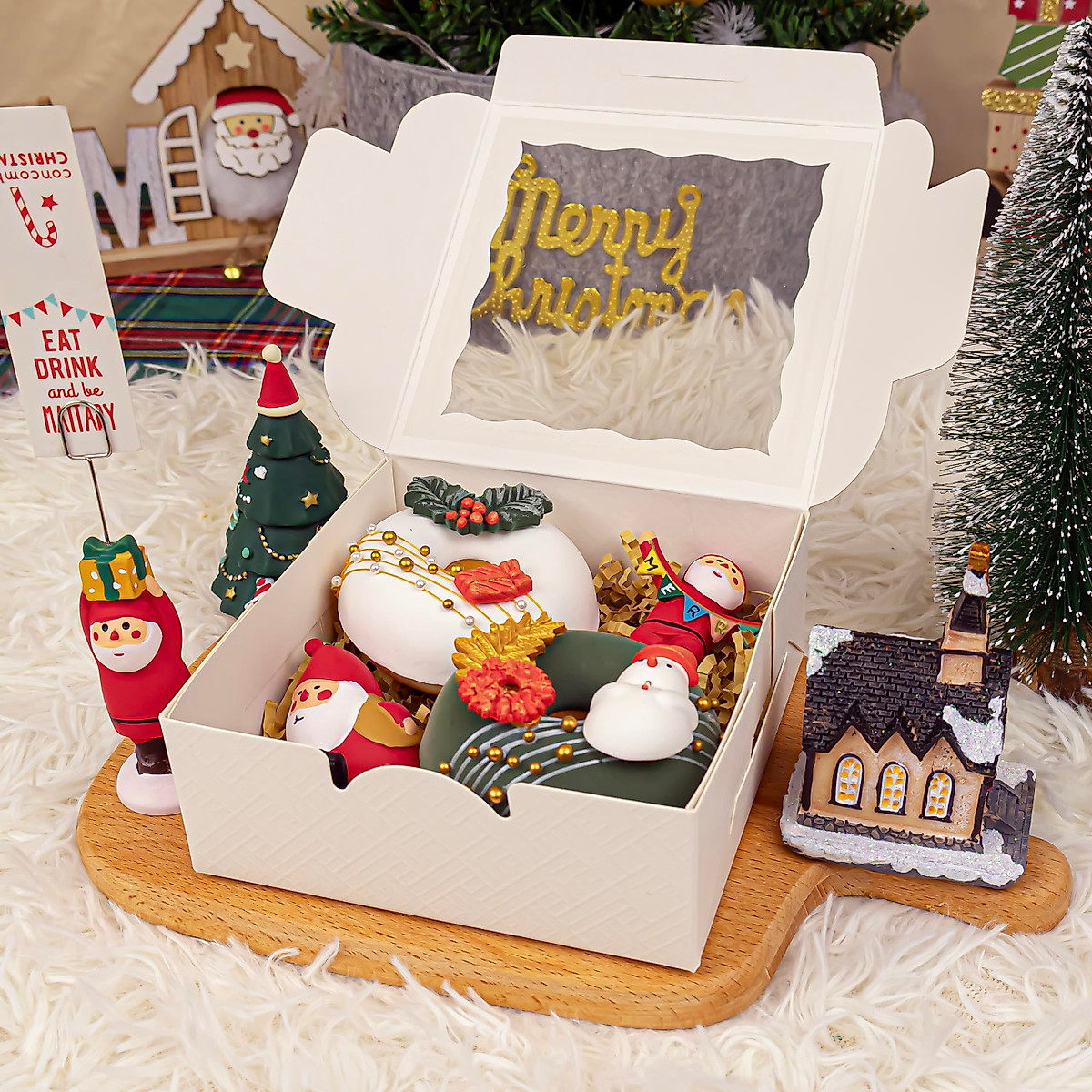 QULIT 50pcs 5x5x2 Inch Cookie Boxes with Window White Bakery Boxes Pastry Boxes for Macaroon Dessert Cupcake Donut Pastry Muffins