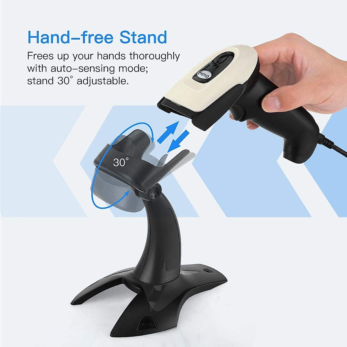 Eyoyo Wireless 2D QR Barcode Scanner with Stand, Bluetooth & 2.4G Wireless & USB Wired Handheld Barcode Reader with 1D 2D Screen Scanning Auto Sensing Connect Smart Phone Tablet PC
