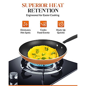 GOTHAM STEEL Copper Cast Frying Pan Set, 3 Piece Nonstick Copper Fry Pans, 8”, 10” & 12” Nonstick Frying Pans, Nonstick Skillet Set, Omelet Pan, Cookware, PFOA Free, Dishwasher Safe Cool Touch Handle