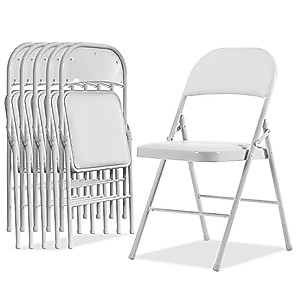 Karl home 6 Pack White Folding Chairs with Padded Seats for Outdoor & Indoor, Portable Stackable Commercial Seat with Steel Frame for Events Office Wedding Party, 330lbs Capacity