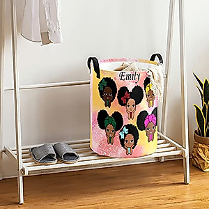 Personalized African Black Girl Laundry Basket, Custom Collapsible Laundry Hamper with Handles, Waterproof Folding Washing Bin for Clothes, for Bathroom Living Room Bedroom