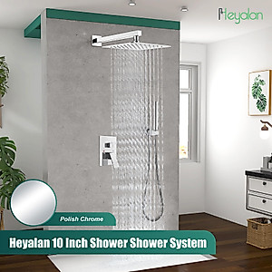 Heyalan Shower System Square Rain Shower System Head Shower Faucet Fixture 2 in 1 Handheld Shower Sprayer Rough in Valve Wall Mount Bathroom Rainfall Combo Set High Pressure,10 Inch,Polished Chrome