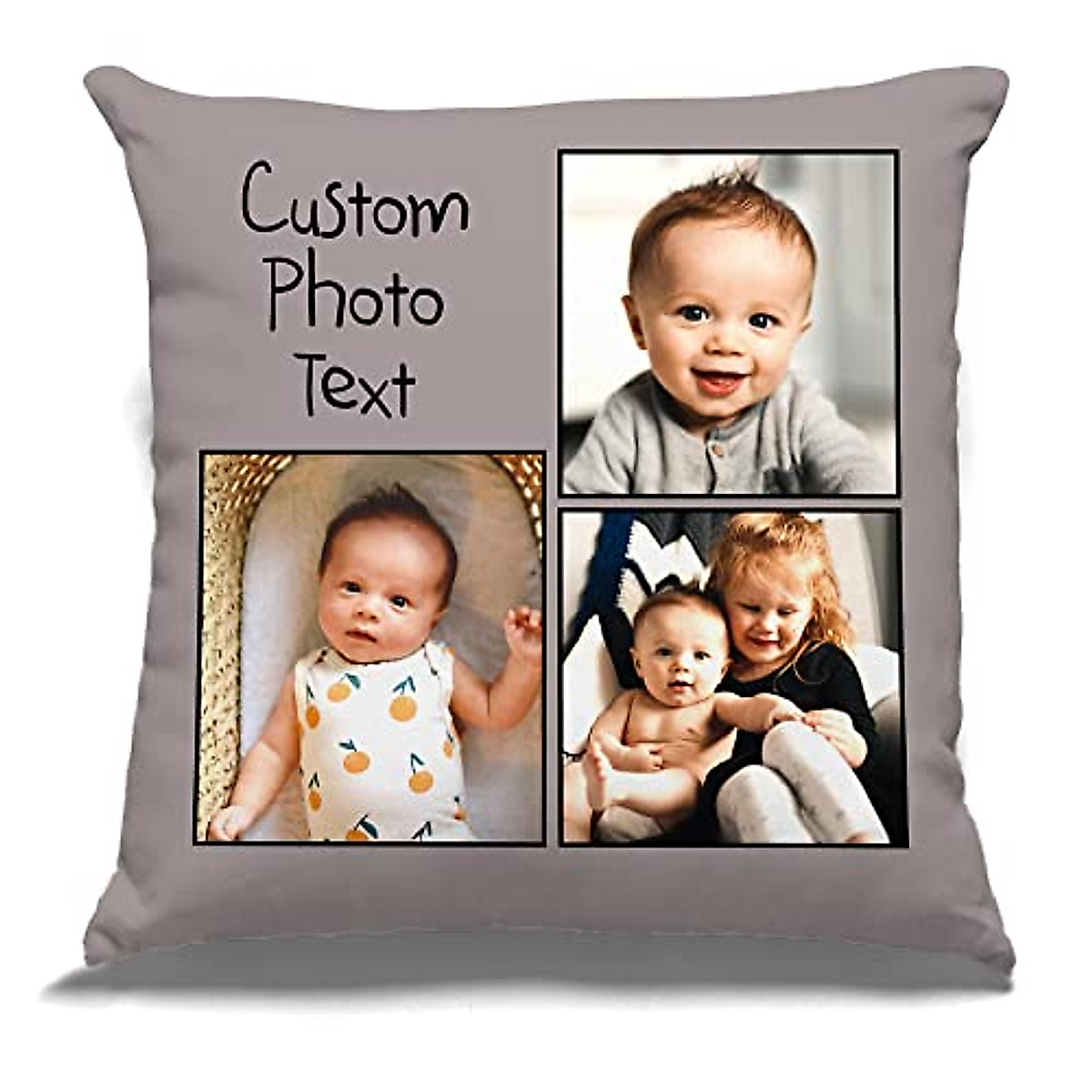 Personalized Pillow w Photos Collage - Customized Pillowcase with 3 Pictures and Text - Custom Birthday Wedding Gift for Couple Family Friend - 18x18