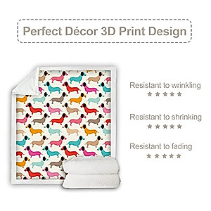 Sleepwish Colorful Dachshund Throw Blanket Puppy Wiener Dog Boys Girls Fleece Blanket Cute Doxies Animal Pattern Soft Warm Sherpa Blankets Bed Throws Daschund Gifts for Women (50"x60")