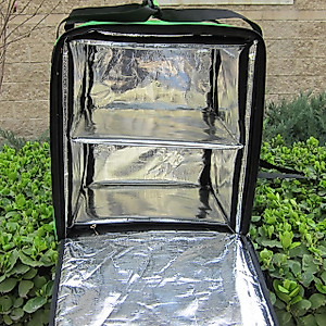 PK-76F: Doubledeck Insulated Pizza/Food Delivery Backpack Bag, 16"x 15"x 18",With a Cup Holder. A Glossy Waterproof, Collapsible Food Take-Out Box For Catering, Restaurant Delivery, 76Liters(Green)