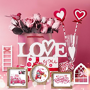 Bencailor 48 Pcs Interchangeable Seasonal Farmhouse Tiered Tray Decor Set Include Wood Frames with Ladders Cards Bow Knot,Tray Not Included(Year Round Seasonal)