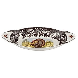 Spode Woodland 15.25" Bread Tray with Turkey Motif | Turkey Serving Platter for Thanksgiving, Dinner Parties, and Events | Made from Fine Porcelain | Microwave and Dishwasher Safe