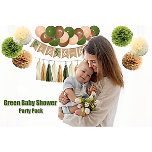 40 Pack Olive Green Wild One Safari Woodland Jungle Baby Shower Decorations - Oh Baby Banner Balloons Tassel Garland Pom Poms Forest Nature Earth Tone Boy Girl Birthday Nursery Décor