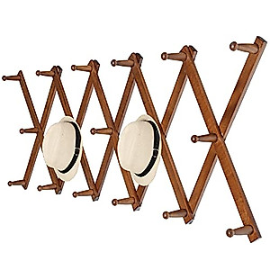 WEBI Accordion Wall Hanger,Accordion Hat Rack for Wall,Expandable Wooden Coat Rack,Accordion Wall Rack for Hats,Caps,17 Peg,Walnut Color