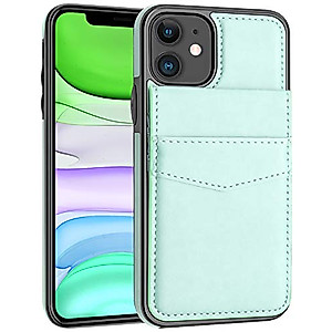 LakiBeibi Phone Case for iPhone 11 Dual Layer Lightweight Premium Leather iPhone 11 Wallet Case with Card Slots Magnetic Lock Folio Flip Protective Case for Apple iPhone 11 6.1 Inches (2019), Mint