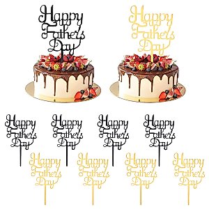 Happy Father's Day Cake Topper, 10 Pack Gold and Black Acrylic Cake Picks Cake Decorations Cake Food Decoration Party Supplies for Father's Day