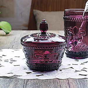 MASSJOY Set of 2 European Retro Nostalgic 3D Relief Purple Glass Jar Candy Jar Seasoning Jar with Lid