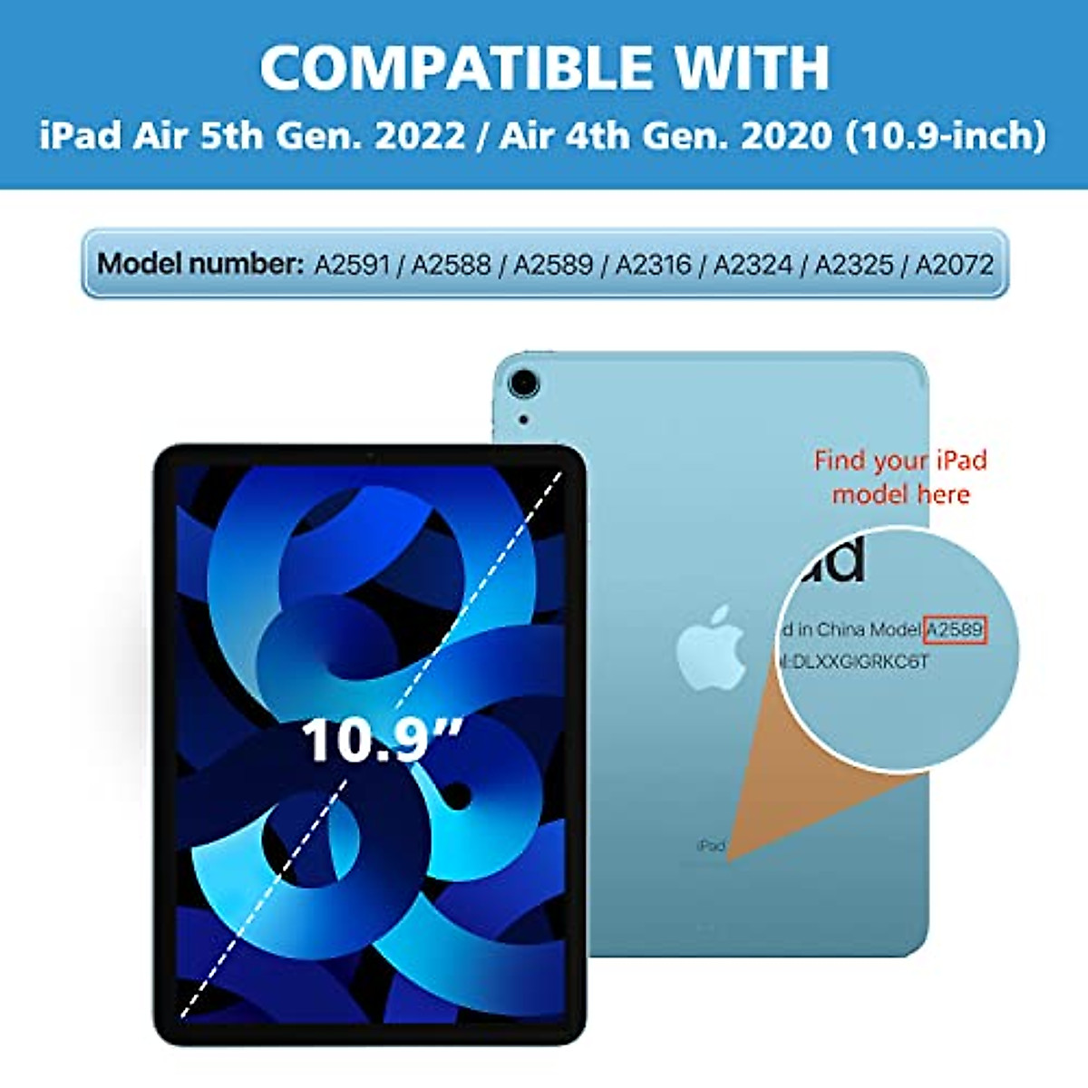 MoKo Case Fit iPad Air 5th/4th Generation 10.9 2022/2020, [Support Touch ID] [Built-in Screen Protector] Full-Body Shockproof Case Smart Shell Stand Cover with Auto Sleep/Wake & Pencil Holder,Sky Blue