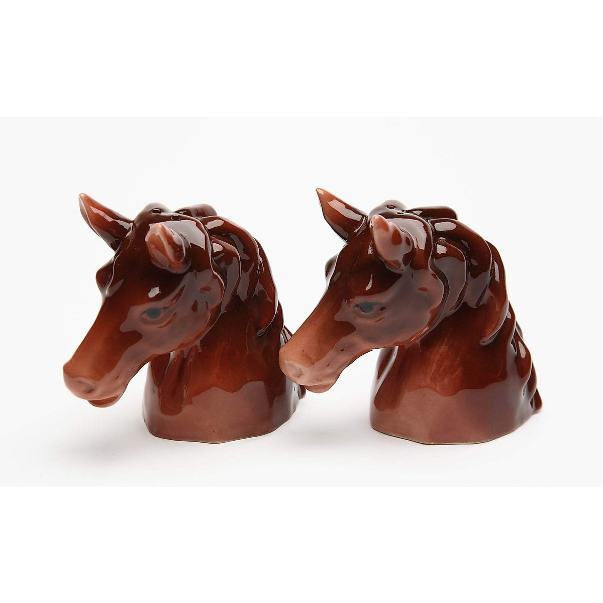 Fine Ceramic Brown Horse Salt & Pepper Shakers Set, 3-5/8" H