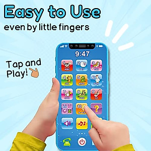 ZeenKind Baby Phone Toy English & French Learning for Toddlers 1 2 3 Years Old, Learn French Francais ABC Numbers Animal Sounds, Interactive Bilingual Cellphone Toy for Kids, Blue