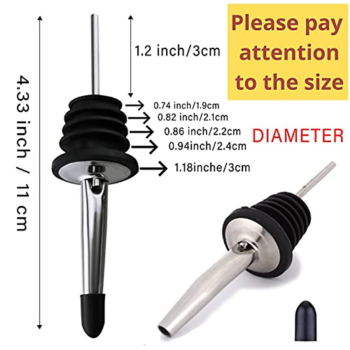 LanMa Olive Oil Spout Pourer, 2PCS Stainless Steel Liquor Bottle Pourers Spouts with Rubber Dust Caps