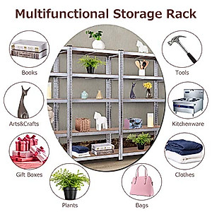 Giantex 4 Pieces Shelving Rack Storage Shelf Steel Garage Utility Rack 5-Shelf Adjustable Shelves Heavy Duty Display Stand for Books, Kitchenware, Tools Bolt-Free Assembly 36"x 16"x 72”, Silver
