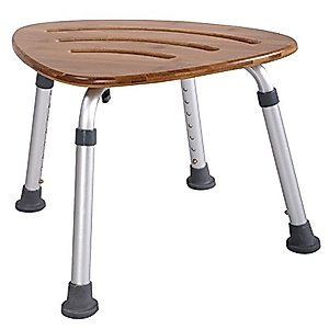 Goplus Bamboo Bath Seat, Waterproof Bathroom Shower Seat,Spa Massage Chair, Triangular Fanshaped with Slip-Resistant Rubber Bathroom Organizer, Weight Capacity: 350 Lbs