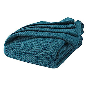Premium Summer Cotton Thermal Blanket King Throw Bed Blanket - Soft Breathable Blanket - Perfect for Layering Any Bed - 102x90 Inch - Teal