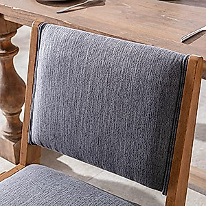 VESCASA Upholstered Dining Chairs with Wood Legs, Linen Mid-Century Modern Padded Dining Chairs with Cushion Back for Dining Room, Kitchen, Set of 2, Grey