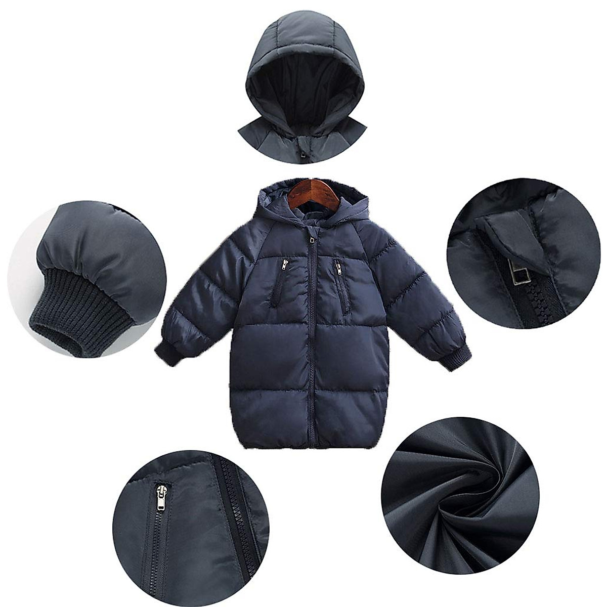 LANBAOSI Baby Boys Girls Winter Coat Toddler Kids Warm Hooded Jacket Outerwear Black