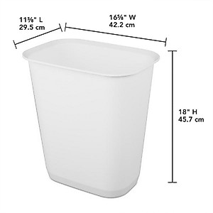 Sterilite 9 Gallon Rectangular Wastebasket Easy to Clean Open Top Durable Home Kitchen Trash Bin, Fits 13 Gallon Liner, 6 Pack, White