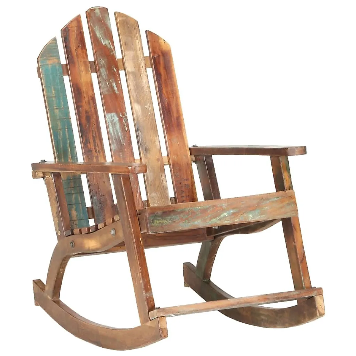 Rustic Outdoor Rocking Chair - Reclaimed Wood Garden Furniture for Relaxation and Comfort - Handcrafted Wooden Rocker for Lawn Porch or Deck-Multicolour