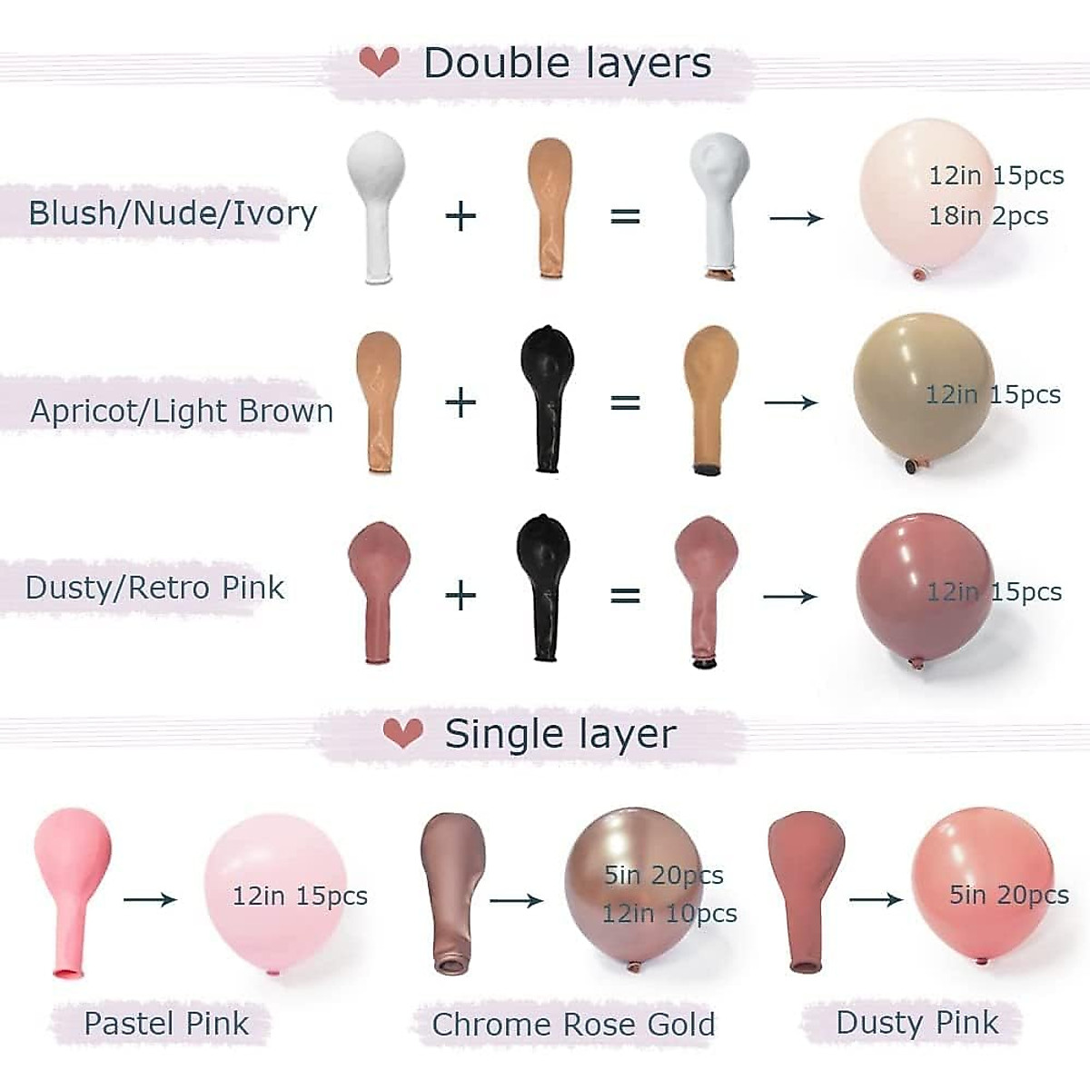 Dusty Pink Balloon Arch Kit Double Stuffed Blush Rose Nude Brown Balloon Garland 112pcs Matte Pastel Neutral Balloons for Boho Bridal Shower Baby Shower Birthday Theme Party Decoration
