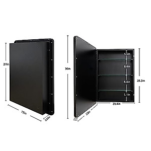 FOMAYKO Farmhouse Black Metal Framed Recessed Bathroom Medicine Cabinet with Mirror Rounded Rectangle Vanity Mirros for Wall 22x30 inch