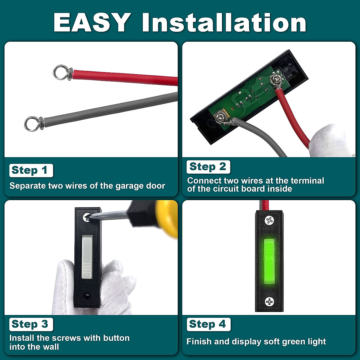 Universal Garage Door Opener Wire Switch, Replacement Wired Lighted Garage Push Doorbell Button Suitable with Low Voltage Chime System