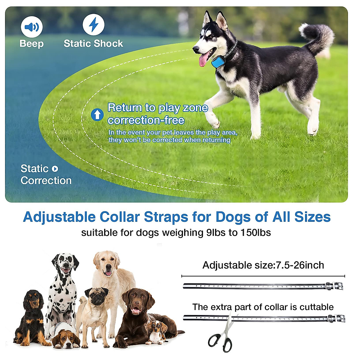 MASBRILL Electric Fence for Dogs, 2023 Upgraded Underground Above Ground Electric Dog Fence Pet Containment System with Waterproof Rechargeable Training Collar, Tone/Shock Correction