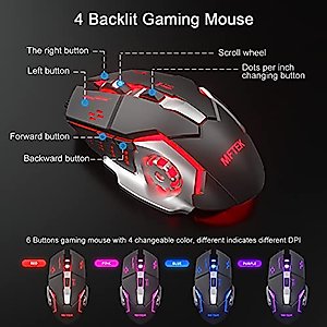 MFTEK RGB Rainbow Gaming Keyboard and Mouse Combo, Compact 87 Keys Backlit Computer Keyboard with Gaming Mouse, USB Wired Set for PC Gamer Laptop Work