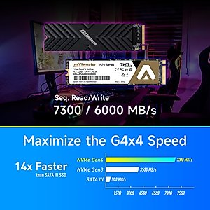 Acclamator 1TB PCIe 4x4 NVMe Read 7300 MB/s M.2 Solid State Drive Compatible with PS5 SSD Equipped with 1GB DDR4 Cache 2280 3D NAND TLC N70