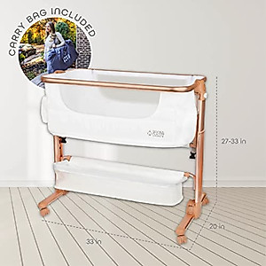 Baby Bassinet, Bedside Sleeper for Baby, Easy Folding Portable Crib with Storage Basket for Newborn, Bedside Bassinet, Comfy Mattress/Travel Bag Included (White and Gold)