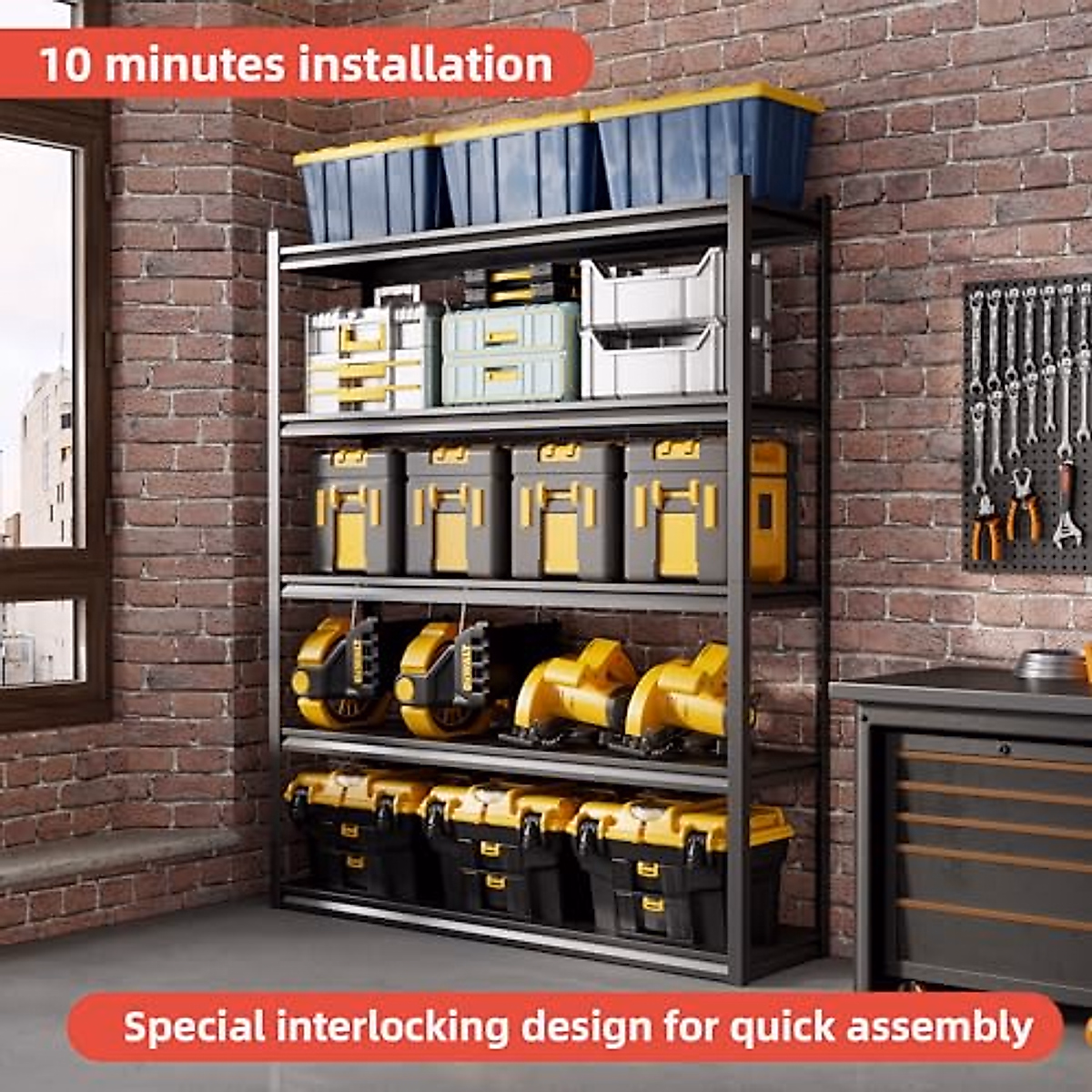 Welfiya 72H Heavy - Duty Shelving: Ultimate for Garage Storage. Sturdy, Durable, Easy - to - use. Ideal for Plastic Bins & Tool Storage in garages, Warehouses & basements. (002, 24D*47W*72H)