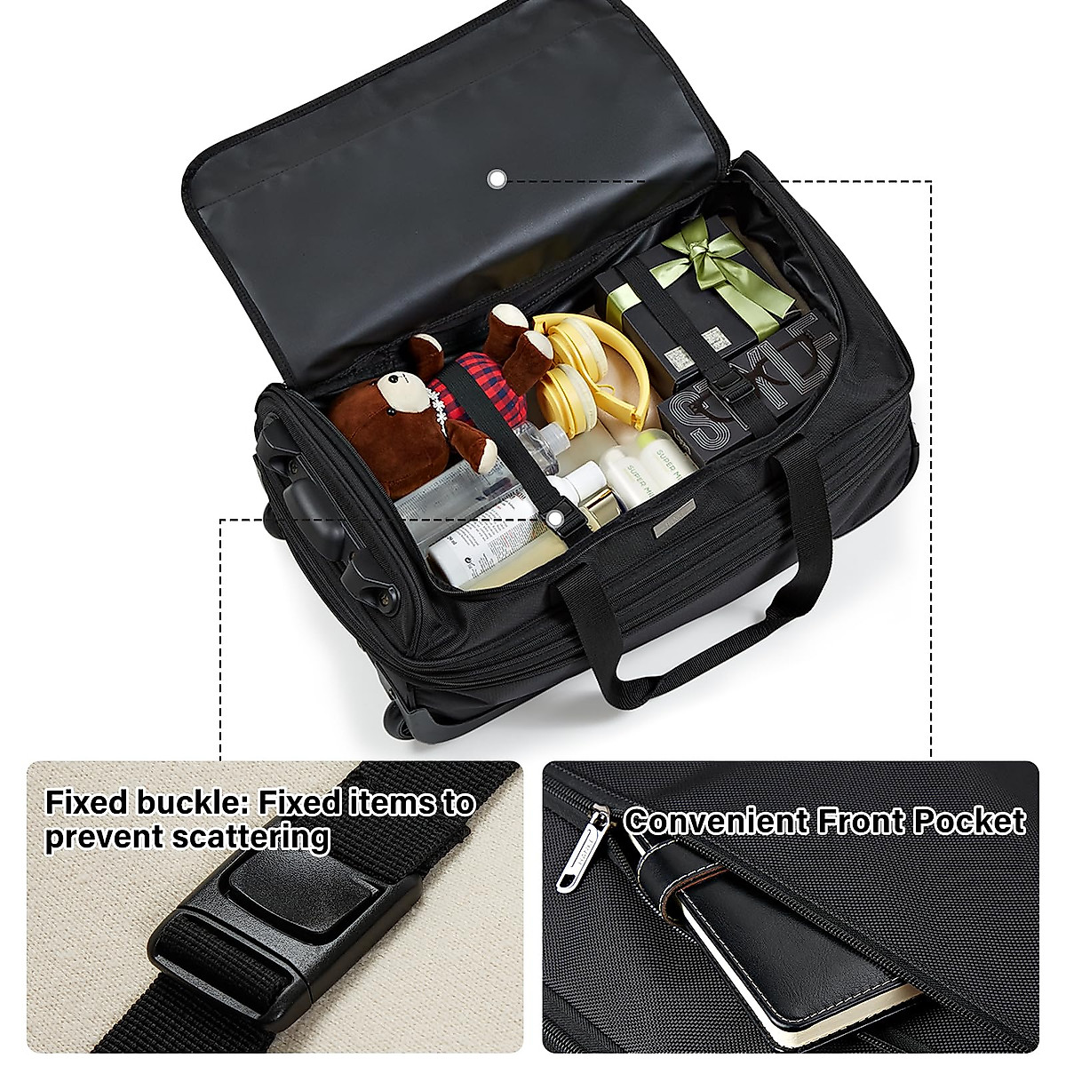 Hanke 20 Inch Expandable Carry On Luggage Suitcases with Wheels Foldable Duffle Bag for Travel Carry On suitcase Weekend Bag for Women Men Garment Bag.（Black）