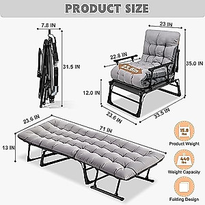 ABORON 6 Adjustable Metal Platform Bed/Sofa Mattress,Heavy Duty Folding Bed Cot Size,Portable Guest Beds,Rollaway Fold Out Bed/Thick Mat and Pillow for Spare Bedroom & Office