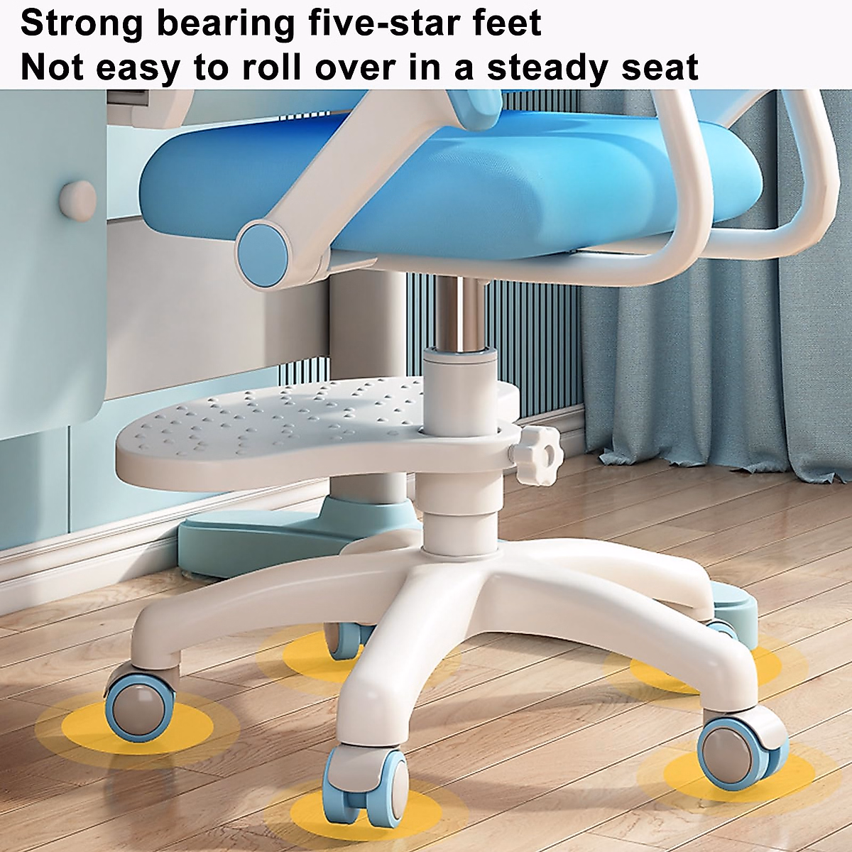 Upgraded Kids Desk Chair,Ergonomic Children Study Computer Chair Adjustable,Dual Back Support & Turnover Armrests Design,360 Degree Wheel Cute Children Study Chair for Home School Library Blue