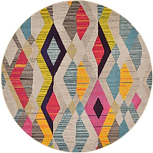 Unique Loom Sedona Collection Southwestern, Distressed, Over-Dyed, Modern, Tribal, Abstract Area Rug (6' 0 x 6' 0 Round, Multi/Beige)