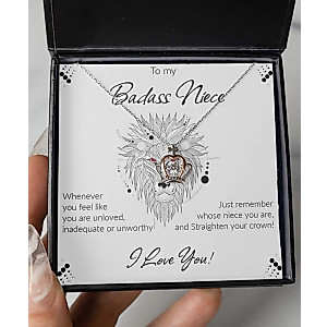 Badass Niece .925 Sterling Silver Pendant Necklace with Card, to my favorite Special Niece, Best Favorite Niece Jewelry Gift Ideas from Uncle or Aunt, Graduation Birthday Mother's Day Neice Straighten your Crown