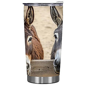 QWEUIOP 20oz Insulated Travel Coffee Mug Two Funny Donkeys Stainless Steel Tumbler with Lid Double Wall Vacuum Coffee Cup For Hot and Cold Drinks13957