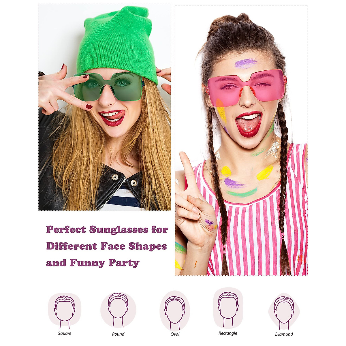 Chumia 51 Pairs Colored Fun Sunglasses Bulk Candy Party Sunglasses Rimless Transparent Square Tinted Sunglasses Rectangle Colorful Bulk Sunglasses Frameless Colored Glasses for Women Men Cosplay