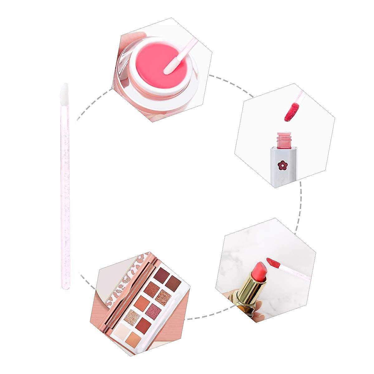 Elisel 100 Pcs Disposable Crystal Lip Brushes Make Up Lip Brushes Lipstick Lip Gloss Wands Eyeshadow Brushes Applicator Tool Makeup Beauty Tool Kits (Pink)