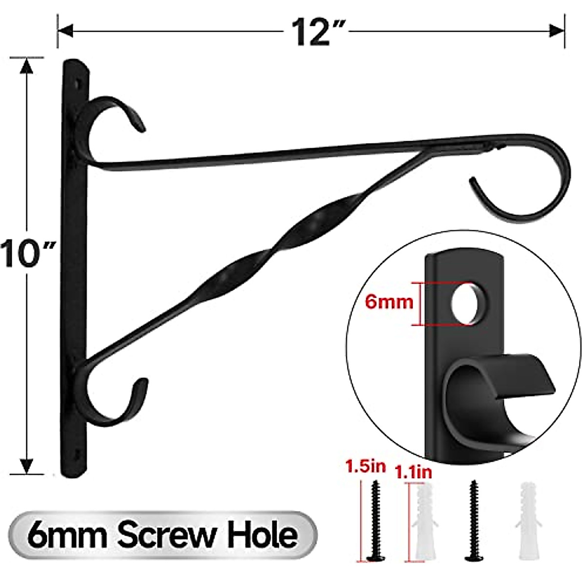 Amagabeli 2 Pack Hanging Plants Bracket 10 inch Planter Hook Hanger for Outdoor Flower Baskets Pot Bird Feeder Wind Chime Lanterns Patio Garden for Indoor Wall Fence Screw Mount Arm Black BG1571