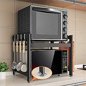 JF-XUAN Kitchen Shelf Kitchen Counter Holder 2-Tier Stainless Steel Microwave Oven Rack Multifunction Kitchen Counter Shelf (Color : Black, Size : 55X38X45CM)