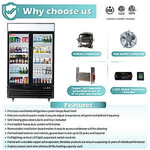 WESTLAKE Merchandiser Commercial Display Refrigerator Glass Door Section Reach-in Glass Door Upright Fan Cooling
