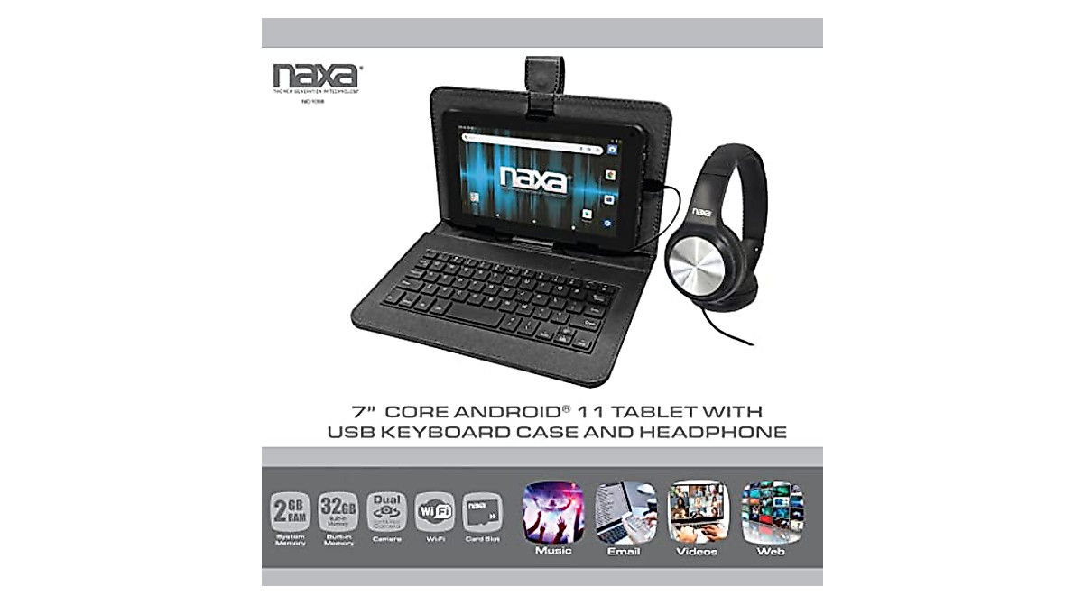Naxa NID-7056 Android 11 Tablet with 7” HD TN Screen USB Keyboard Case ...