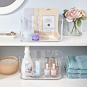 STORi Bliss 10" x 6" Open Compartment Clear Plastic Organizer | Rectangular Makeup and Vanity Storage Bin and Pantry Caddy with Pass-Through Handles | Round Corner Design | Made in USA