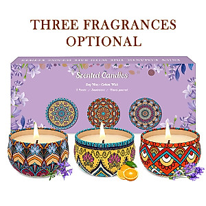 3 Pack Home Scented Candles - Strong Lavender, Bluebell & Mandarin Candle, 2.5 Oz, 100% Soy, Non-Toxic, Small Candle Set for Aromatherapy & Gifts, Prizes for Adults, Baby Shower Prizes