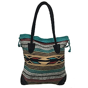 Monterrey Ladies Tote Purse Handwoven Southwestern Aztec Print Suede Handles E
